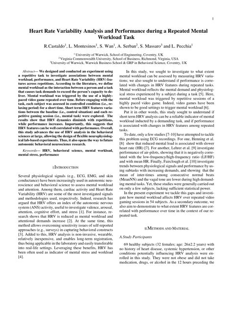 Pdf Heart Rate Variability Analysis And Performance During A Repeated