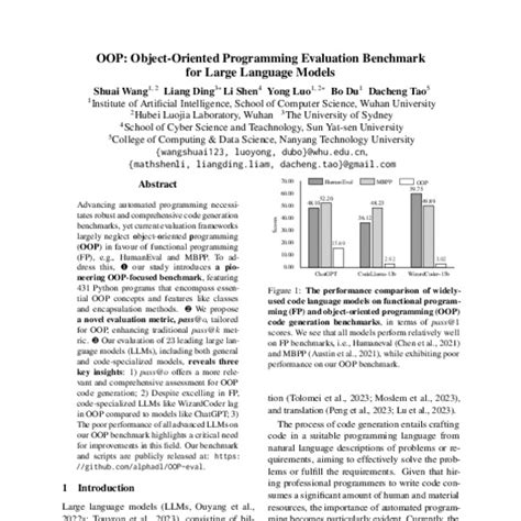Oop Object Oriented Programming Evaluation Benchmark For Large Language Models Acl Anthology