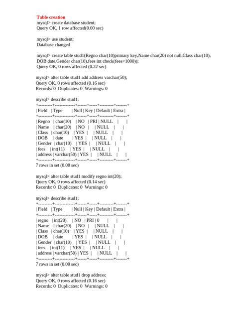 Table Creation Pdf Table Database Computer Programming