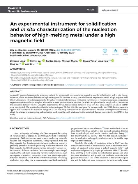 An Experimental Instrument For Solidification And In Situ Characterization Of The Nucleation