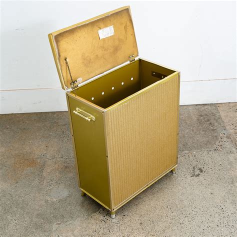 Mid Century Modern Laundry Basket Metal Caddy Gold Vintage Mcm Lift Top