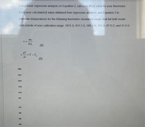 solved using linear regression analysis on equation 2 calculate