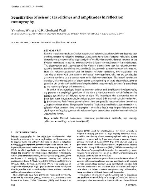 Pdf Sensitivities Of Seismic Traveltimes And Amplitudes In Reflection