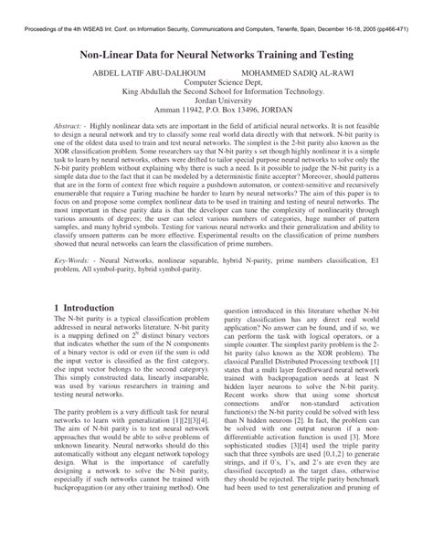 pdf non linear data for neural networks training and testing