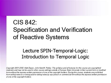 Cis 842 Specification And Verification Of Reactive Systems