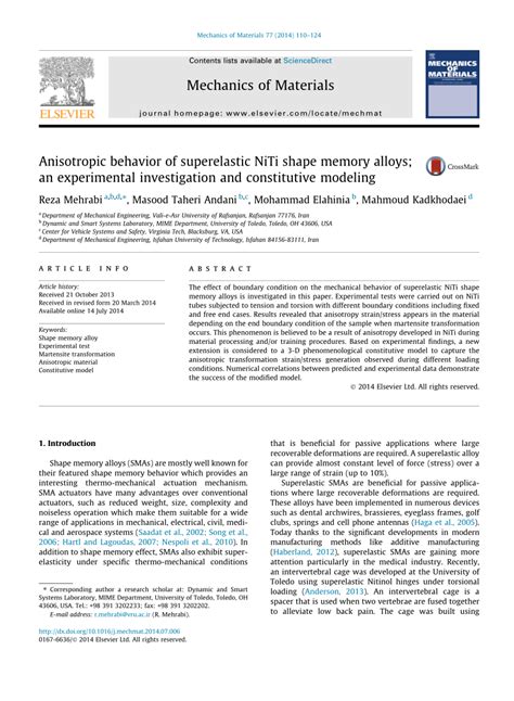 Pdf Anisotropic Behavior Of Superelastic Niti Shape Memory Alloys An Experimental