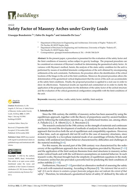 Pdf Safety Factor Of Masonry Arches Under Gravity Loads