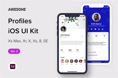 iOS手机社交APP应用软件UI设计套件XD模板v Awesome iOS UI Kit Profiles Vol Adobe XD 非凡图库