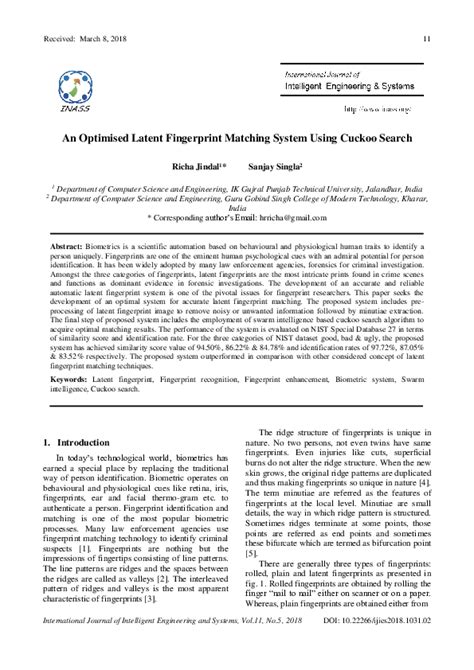 Pdf An Optimised Latent Fingerprint Matching System Using Cuckoo Search