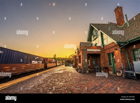 Amtrak Train Going Through The Historic Train Station In Flagstaff At