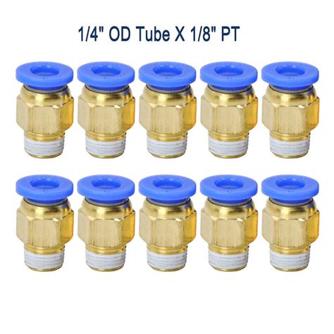 10pcs 1 4 Od Tube X 1 8 Pt Pneumatic Fitting Push To Connect Air