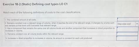 Solved Match Each Of The Following Definitions Of Costs To
