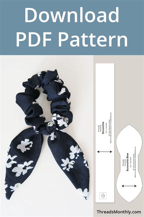 Free Scrunchie Sewing Pattern With Bow Tail Printable Pdf Template