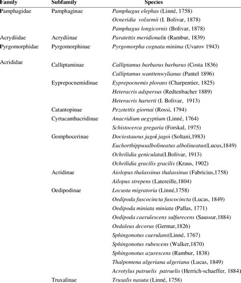 Classification And Inventory Of Locust And Grasshopper Species In The Classification And Inventory Of Locust And Grasshopper Species In The