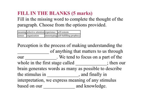 Fill In The Blanks 5 Marks Fill In The Missing Word