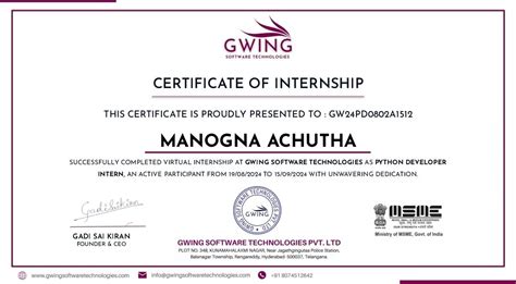 I Am Happy To Announce That I Received An Intern Certificate At Gwing