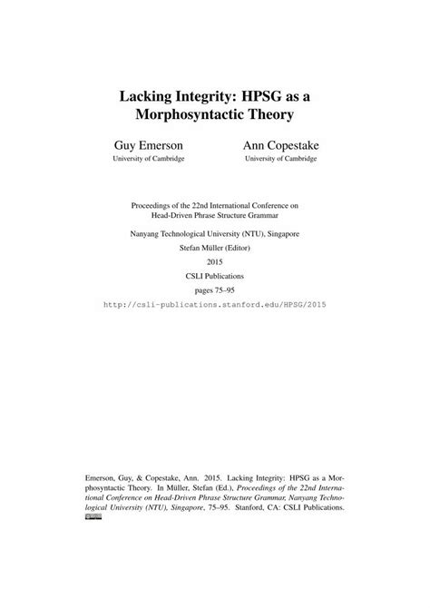 Pdf Lacking Integrity Hpsg As A Morphosyntactic Theory Dokumentips