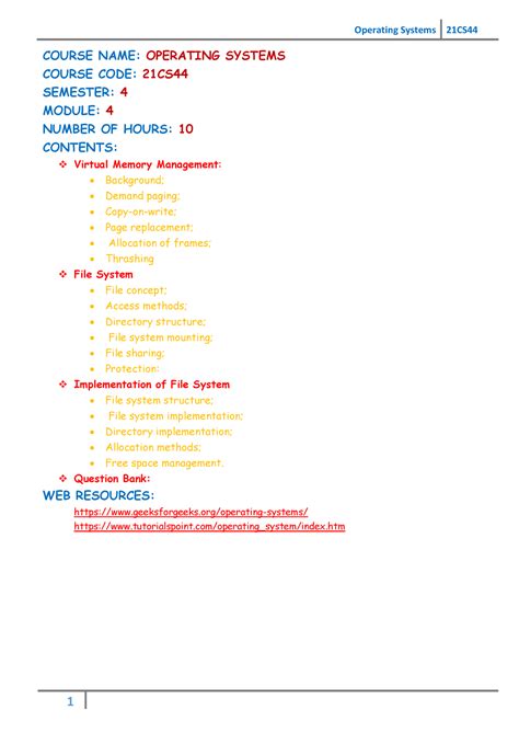 Module 4 Notes Course Name Operating Systems Course Code 21 Cs 44