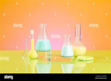 Laboratory Concept With Lab Equipments Erlenmeyer Flask Boiling Flask And Petri Dish Filled Laboratory Concept With Lab Equipments Erlenmeyer Flask Boiling Flask And Petri Dish Filled