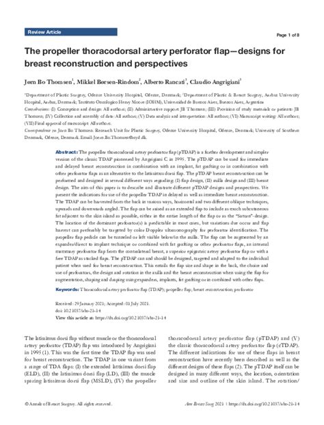 Pdf The Propeller Thoracodorsal Artery Perforator Flap—designs For Breast Reconstruction And
