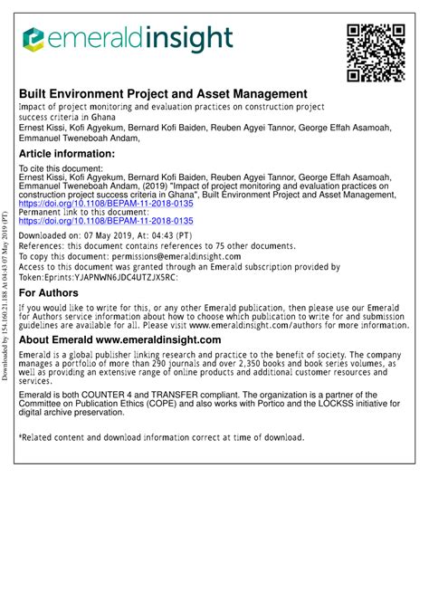 Pdf Impact Of Project Monitoring And Evaluation Practices On
