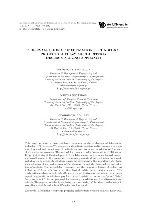 Pdf The Evaluation Of Information Technology Projects A Fuzzy Multicriteria Decision Making
