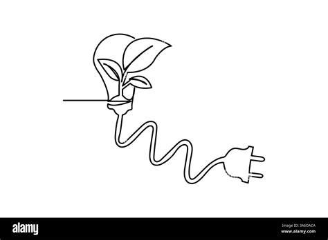 Ecology Sustainable Continuous One Line Drawing Of Isolated Outline Vector Design Black White