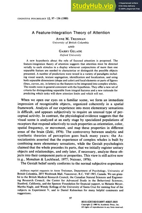 A Feature Integration Theory Of Attention Pdf Physics Science