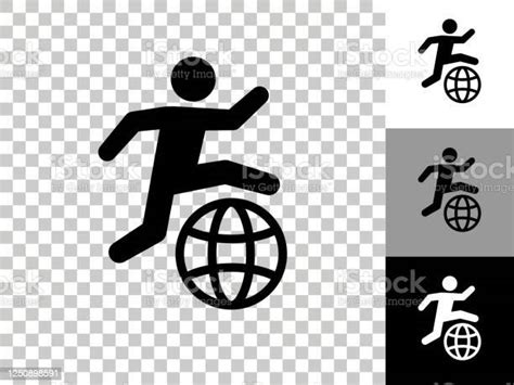 체크 보드 투명 배경에 글로브 아이콘을 통해 점프 스틱 그림 개념 기호에 대한 스톡 벡터 아트 및 기타 이미지 개념 기호