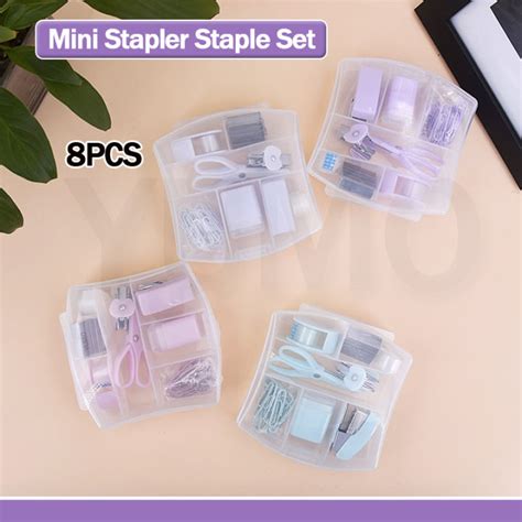 Mini Stapler Staple Punch Hole Tape Machine Set 8in1 Cute Sapler Set