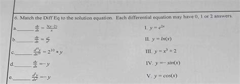 6 match the diff eq to the solution equation each differential