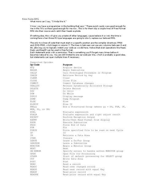 Free Rpg Code Samples Pdf Ibm Rpg Computer Data
