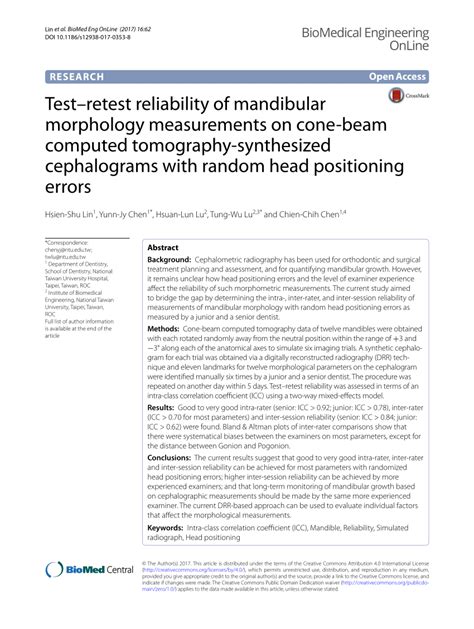 Pdf Test Retest Reliability Of Mandibular Morphology Measurements On Cone Beam Computed