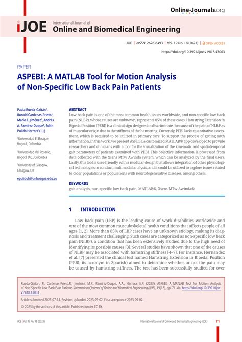 Pdf Aspebi A Matlab Tool For Motion Analysis Of Non Specific Low