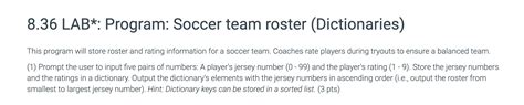 Solved 836 Lab Program Soccer Team Roster Dictionaries