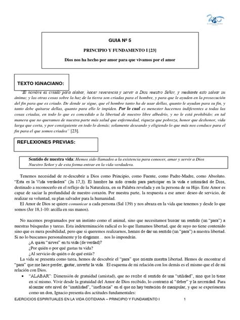 Principio Y Fundamento I Pdf Oración Amor