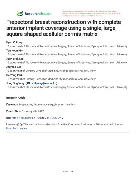 Pdf Prepectoral Breast Reconstruction With Complete Anterior Implant Coverage Using A Single