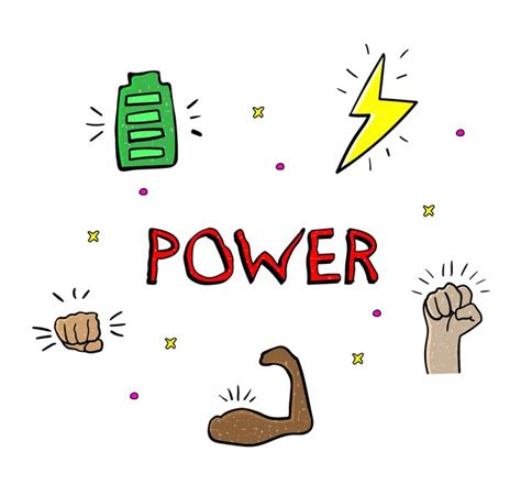 손으로 그려진 도들 파워 에너지 및 싸움 아이콘 일러스트레이션 터 프리미엄 벡터