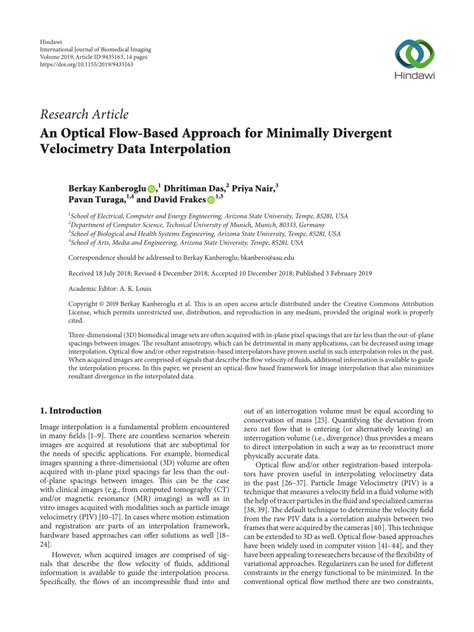 Pdf An Optical Flow Based Approach For Minimally Divergent Velocimetry Data Interpolation
