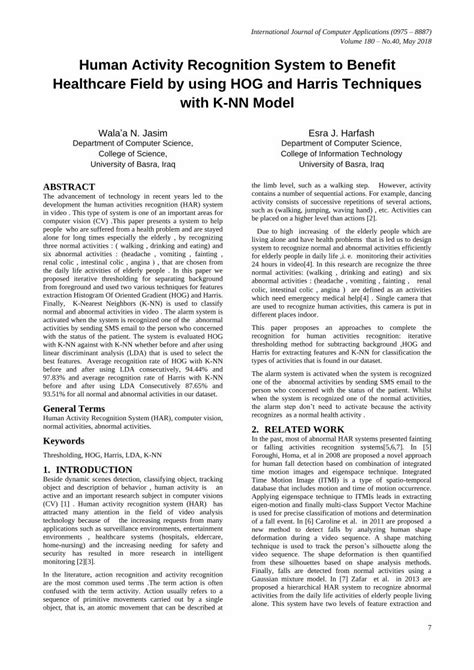 Pdf Human Activity Recognition System To Benefit Healthcare Human Activity Recognition
