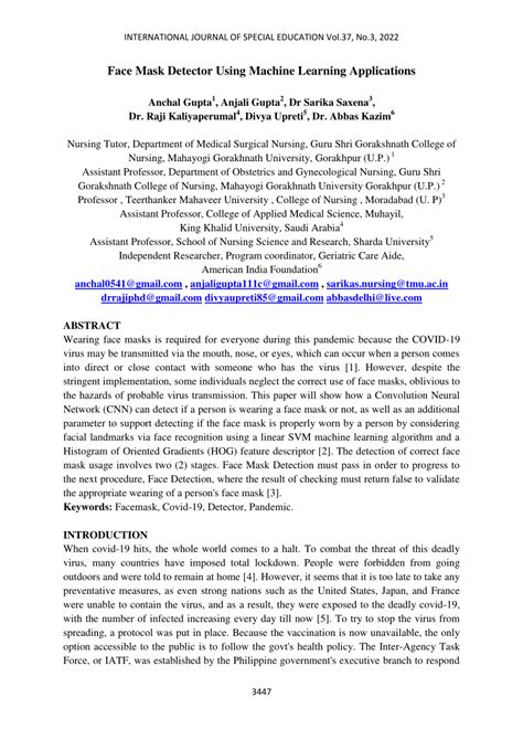 Pdf Face Mask Detector Using Machine Learning Applications