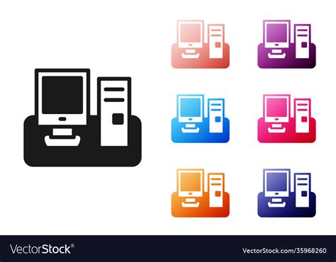 Black Computer Monitor With Keyboard And Mouse Vector Image