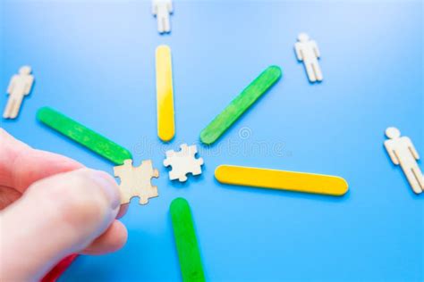 Wooden Blocks With Businessman Icon On Blue Background Organisation Structure Social Network