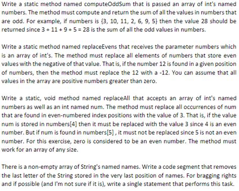 solved write a static method named computeoddsum that is
