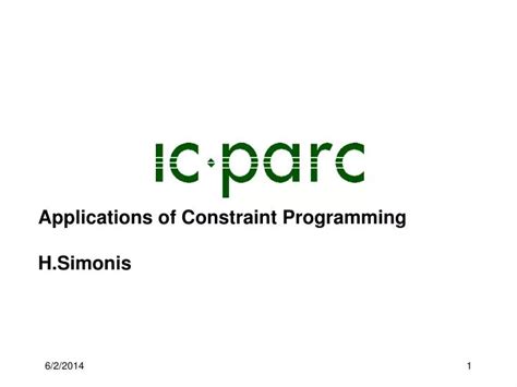 Ppt Applications Of Constraint Programming Hsimonis Powerpoint