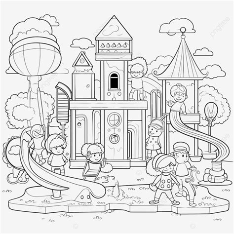 흑백의 어린이 놀이터 색칠 벡터 그림 어린이 놀이터 운동장 트램폴린 Png 일러스트 및 이미지 에 대한 무료 다운로드 Pngtree