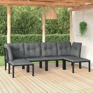 Vidaxl 6 Piece Patio Lounge Set Black And Gray Poly Rattan Bed Bath