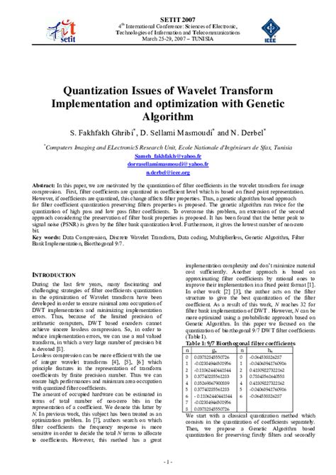 Pdf Quantization Issues Of Wavelet Transform Implementation And Optimization With Genetic