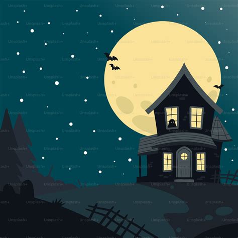 배경에 보름달이 있는 언덕 위의 집 벡터 Unsplash의 할로윈 이미지