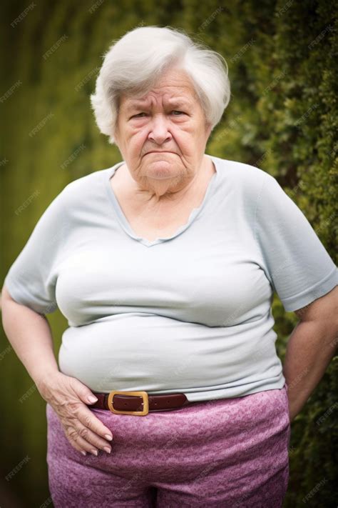 Premium Photo An Overweight Senior Woman Holding Her Stomach From Behind
